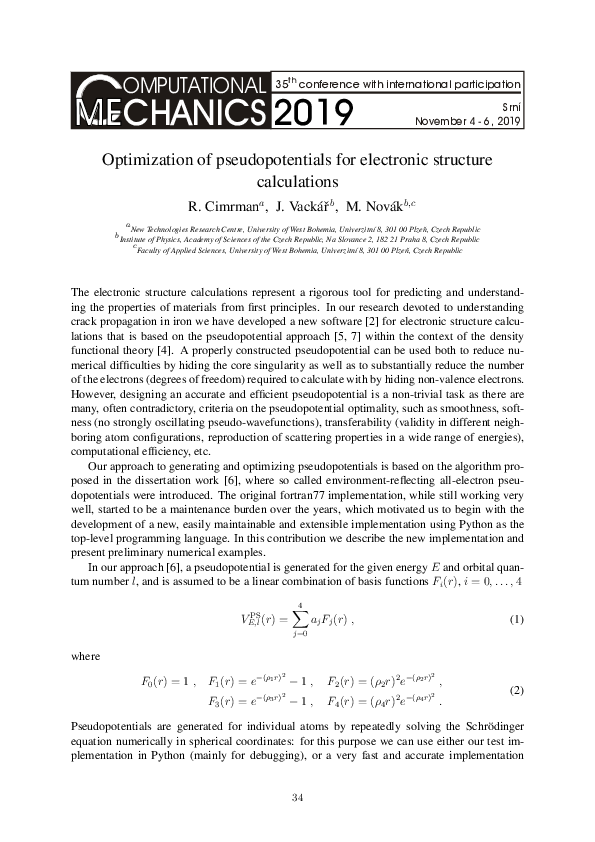 (PDF) Optimization of pseudopotentials for electronic structure calculations