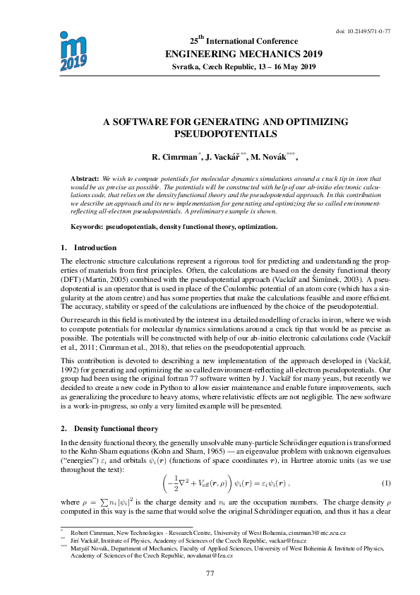 (PDF) A Software for Generating and Optimizing Pseudopotentials