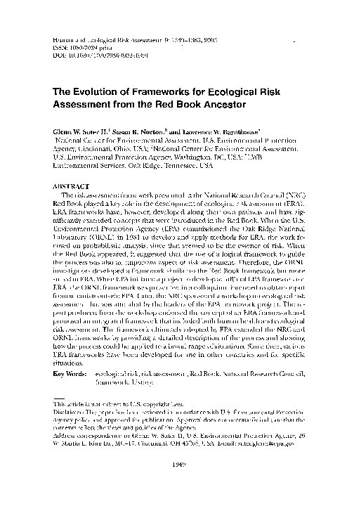 (PDF) Ecological Risk Assessment Frameworks