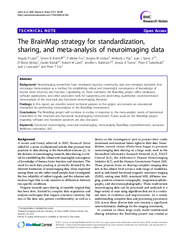 (PDF) The BrainMap strategy for standardization, sharing, and meta-analysis of neuroimaging data