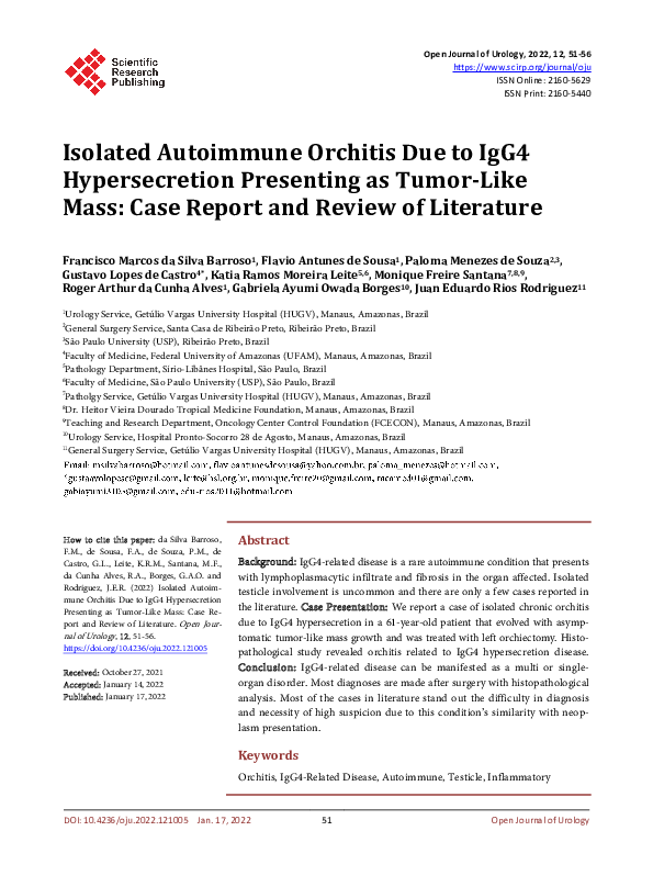 (PDF) Isolated Autoimmune Orchitis Due to IgG4 Hypersecretion ...