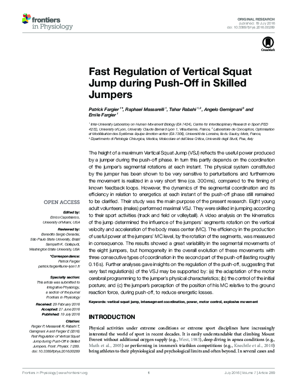 (PDF) Fast Regulation of Vertical Squat Jump during Push-Off in Skilled ...