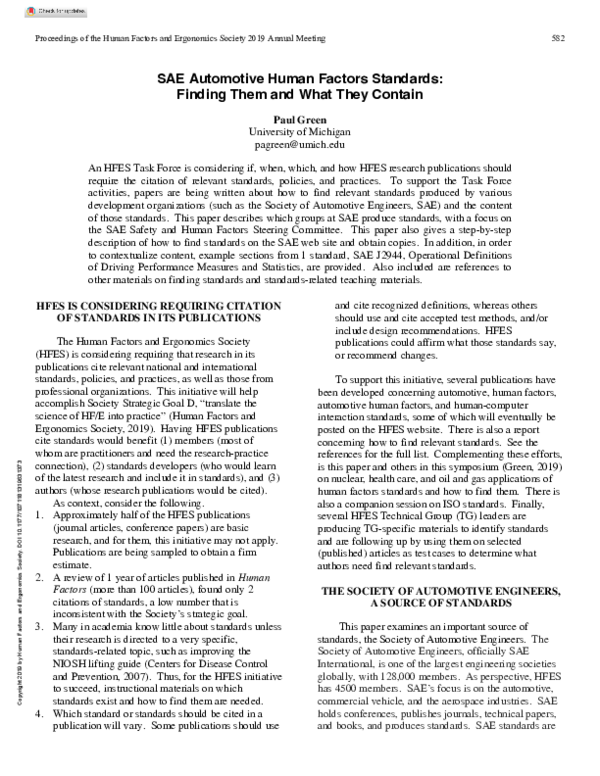 (PDF) SAE Automotive Human Factors Standards: Finding Them and What ...