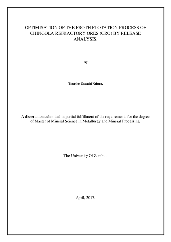 (PDF) Optimisation of the froth flotation process of Chingola refractory ores (cro) by release ...