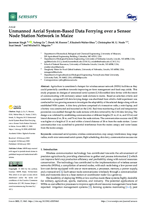 Pdf Unmanned Aerial System Based Data Ferrying Over A Sensor Node Station Network In Maize