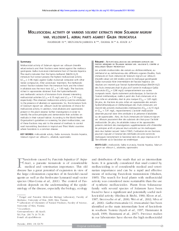 (PDF) Molluscicidal activity of various solvent extracts fromSolanum ...