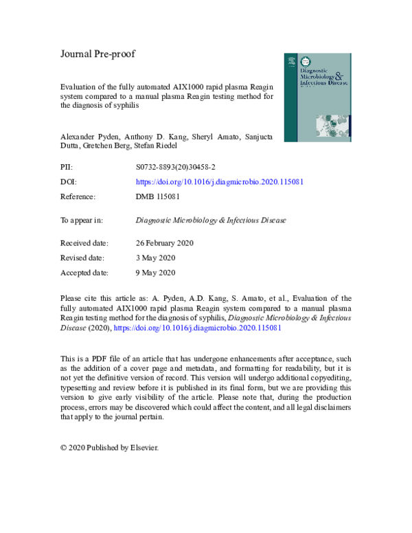 (PDF) Evaluation of the fully automated AIX1000 rapid plasma reagin ...