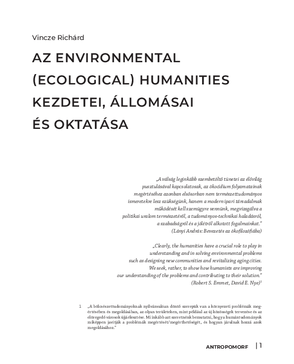 (PDF) AZ ENVIRONMENTAL (ECOLOGICAL) HUMANITIES KEZDETEI, ÁLLOMÁSAI ÉS ...