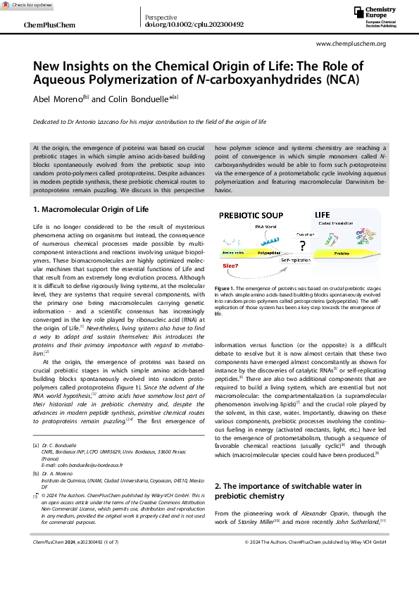 (PDF) New Insights on the Chemical Origin of Life: The Role of Aqueous ...