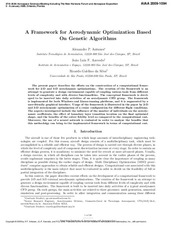 (PDF) A Framework for Aerodynamic Optimization Based On Genetic Algorithms
