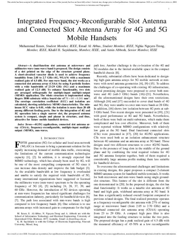 (PDF) Integrated Frequency-Reconfigurable Slot Antenna and Connected Slot Antenna Array for 4G ...