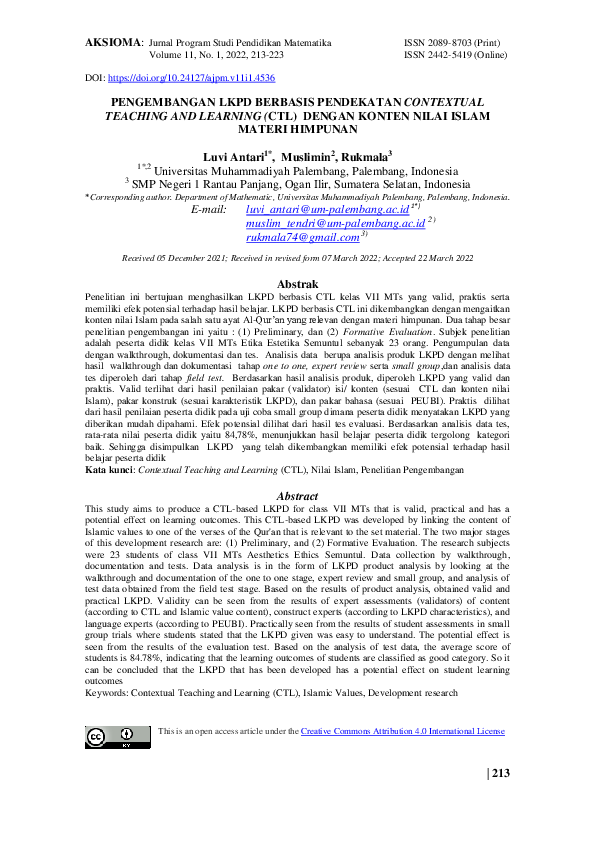 (PDF) Pengembangan LKPD Berbasis Pendekatan Contextual Teaching and Learning (CTL) Dengan Konten ...