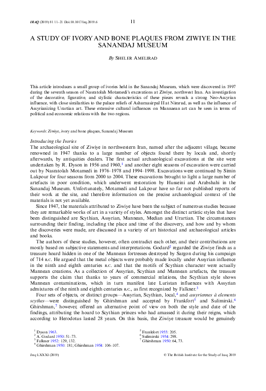 (PDF) A STUDY OF IVORY AND BONE PLAQUES FROM ZIWIYE IN THE SANANDAJ MUSEUM