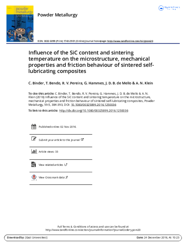 Pdf Influence Of The Sic Content And Sintering Temperature On The