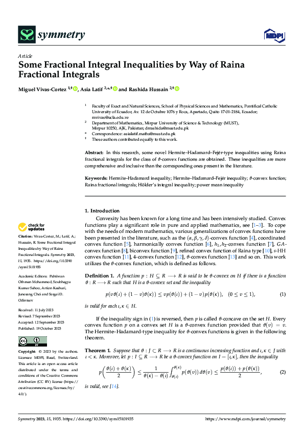(PDF) Some Fractional Integral Inequalities by Way of Raina Fractional Integrals