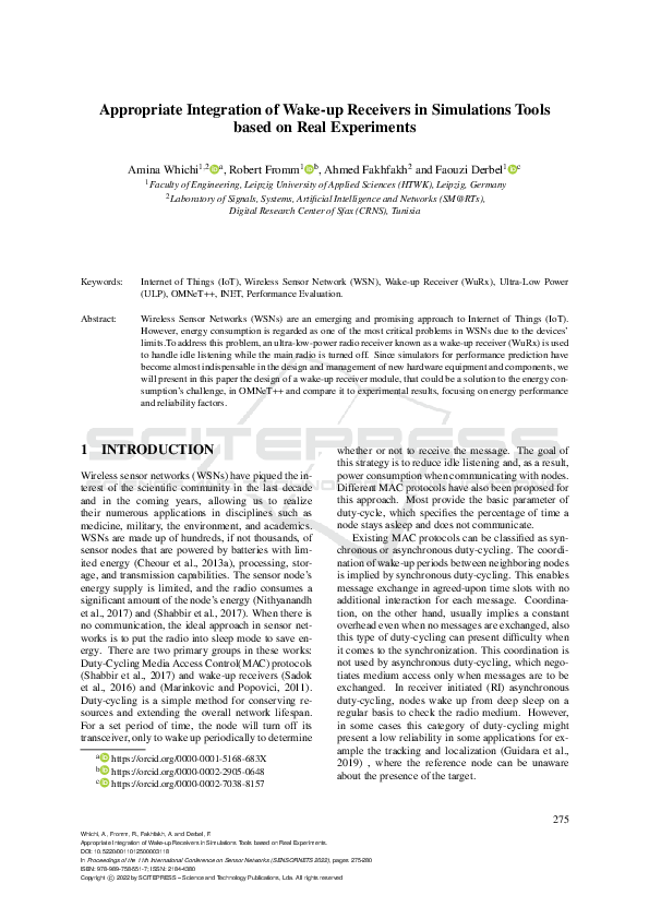 (PDF) Appropriate Integration of Wake-up Receivers in Simulations Tools based on Real Experiments
