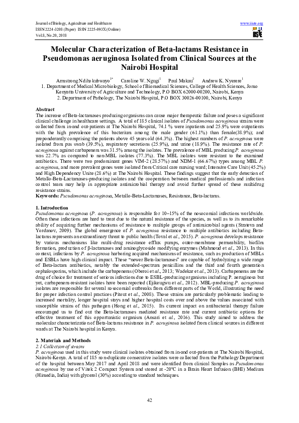 (PDF) Molecular Characterization of Beta-lactams Resistance in Pseudomonas aeruginosa Isolated ...