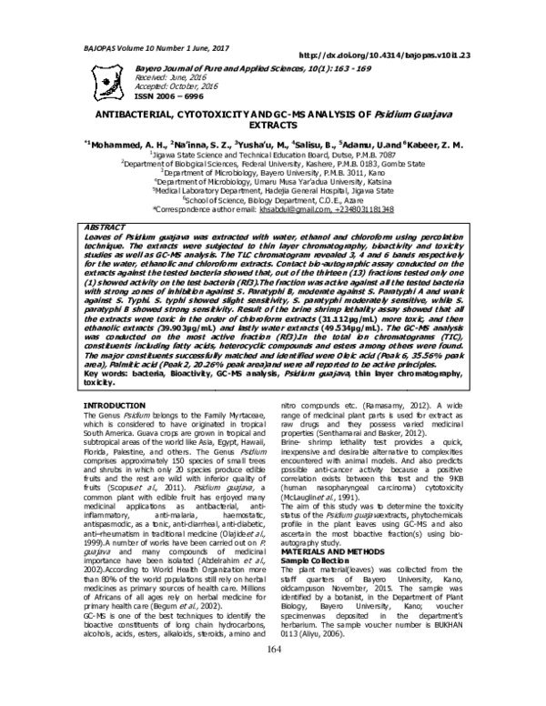 (PDF) Antibacterial, cytotoxicity and GC-MS analysis of Psidium Guajava ...