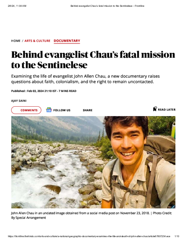 (PDF) "Behind evangelist Chau's fatal mission to the Sentinelese ...