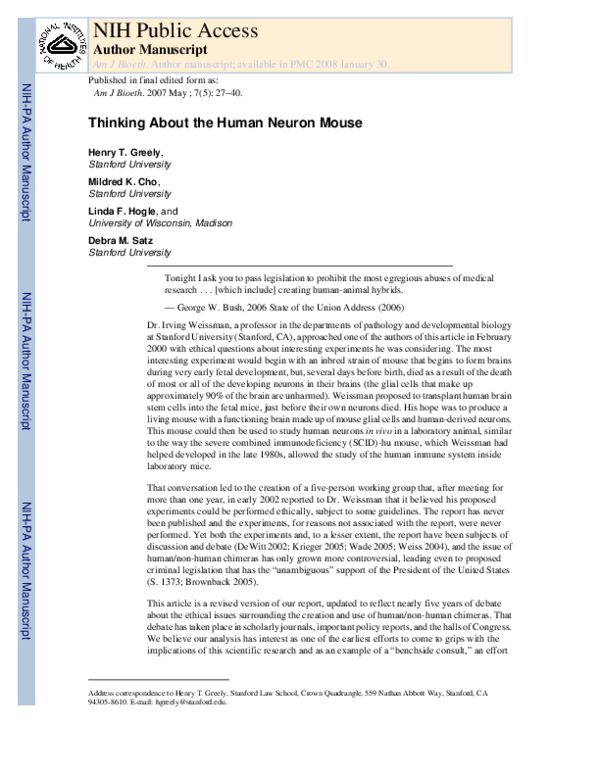 (PDF) Thinking About the Human Neuron Mouse