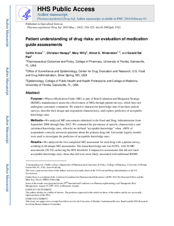 (PDF) Patient understanding of drug risks: an evaluation of medication ...