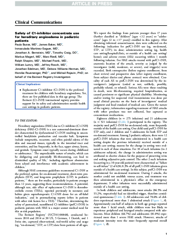 (PDF) Safety of C1-inhibitor concentrate use for hereditary angioedema ...