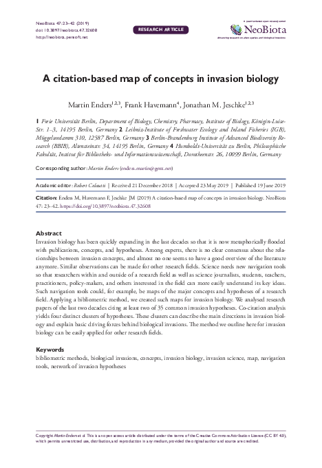 (PDF) A citation-based map of concepts in invasion biology | Frank ...