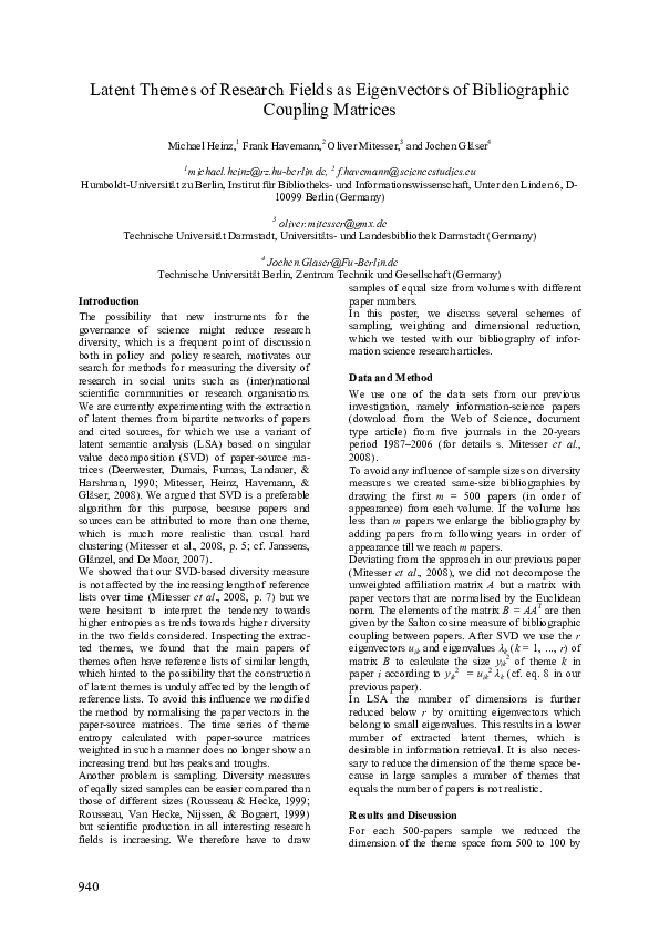 (PDF) Latent Themes of Research Fields as Eigenvectors of Bibliographic ...