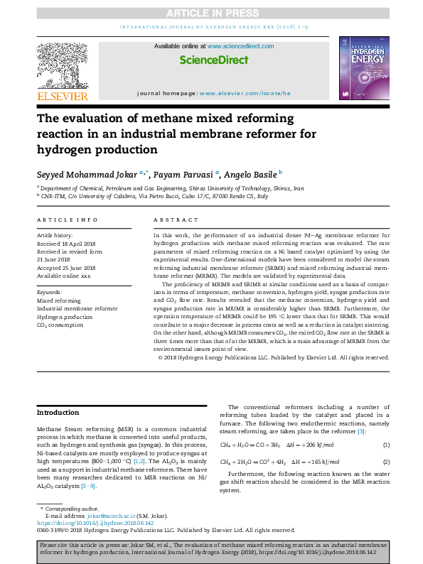 (PDF) The evaluation of methane mixed reforming reaction in an ...