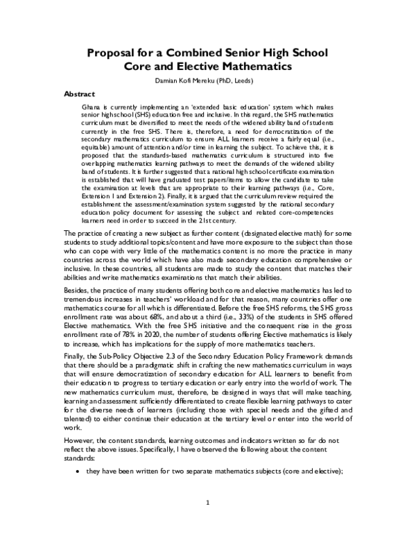 (PDF) Proposal for a Combined Senior High School Core and Elective ...