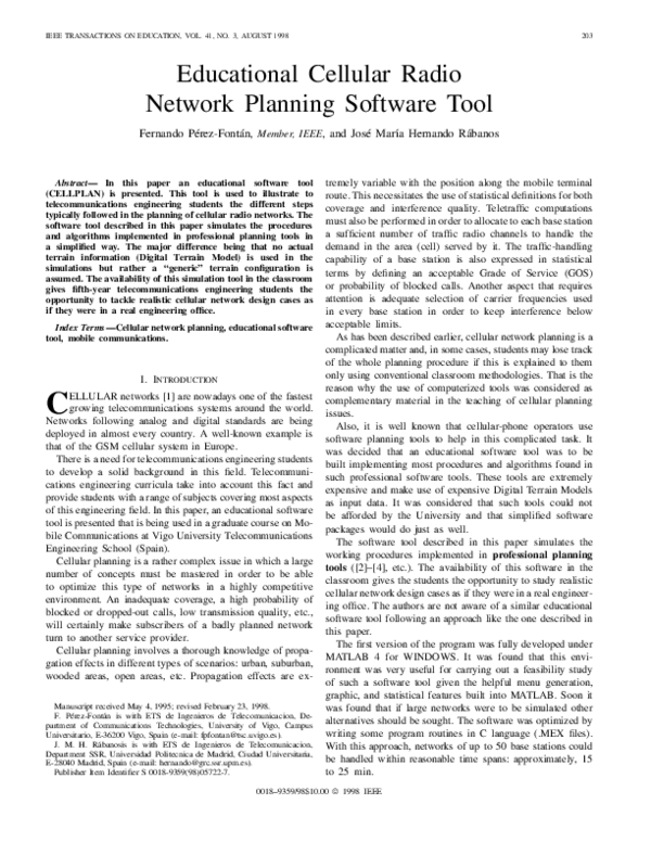 Pdf Educational Cellular Radio Network Planning Software Tool Fernando Perez Fontan