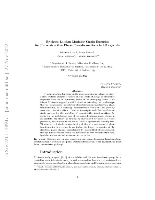 (PDF) Ericksen-Landau Modular Strain Energies for Reconstructive Phase ...