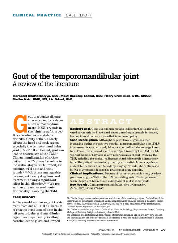 (PDF) Gout of the Temporomandibular Joint