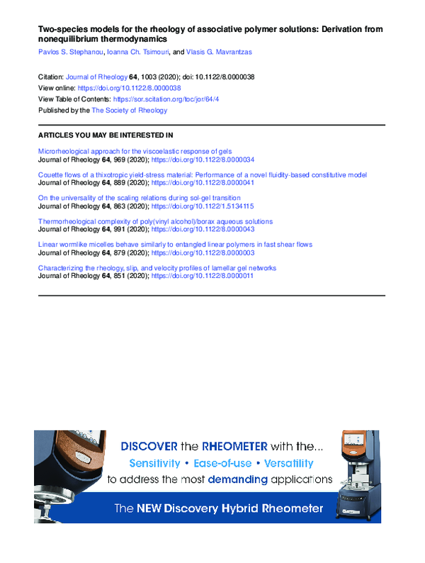 (PDF) Two-species models for the rheology of associative polymer ...