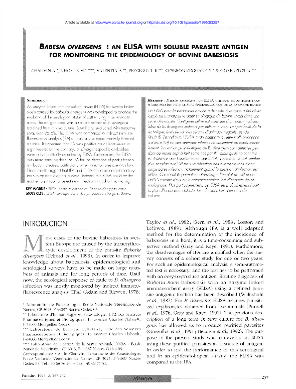 (PDF) Babesia divergens : an Elisa with soluble parasite antigen for ...