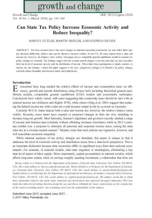 (PDF) Can State Tax Policy Increase Economic Activity and Reduce ...