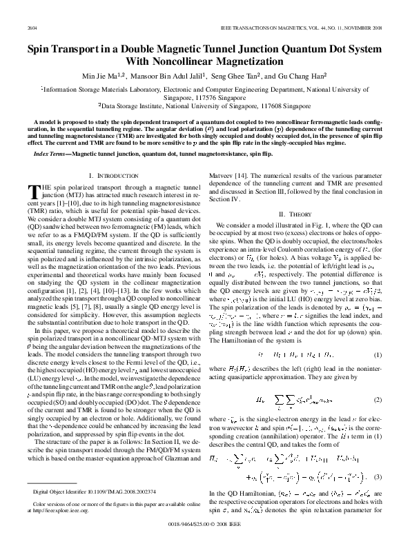(PDF) Spin Transport in a Double Magnetic Tunnel Junction Quantum Dot ...