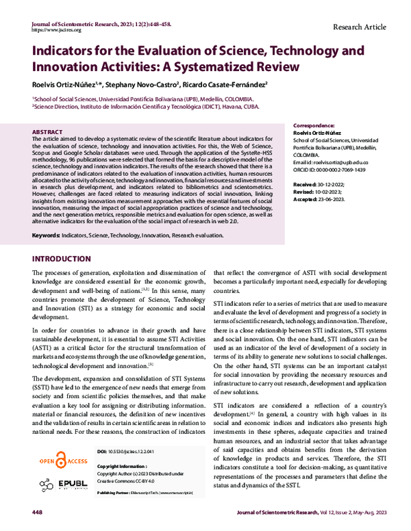 (PDF) Indicators for the Evaluation of Science, Technology and ...
