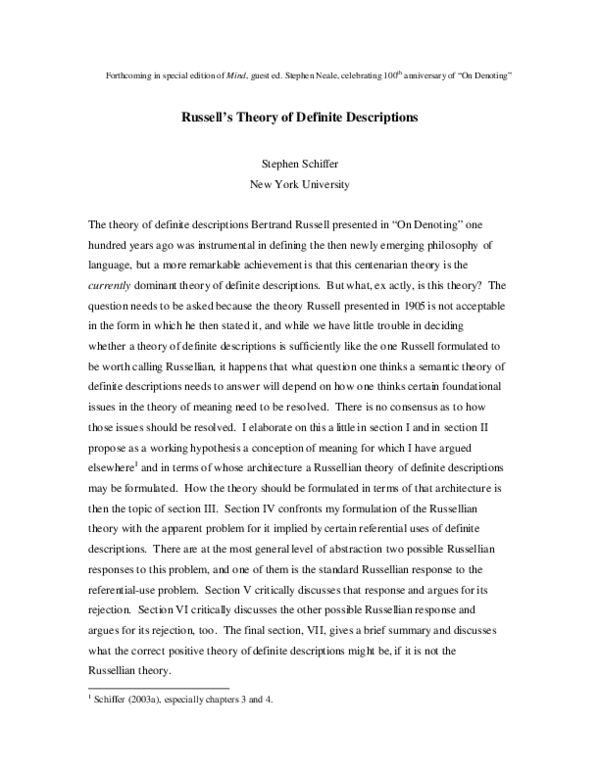 (PDF) Russell's Theory of Definite Descriptions