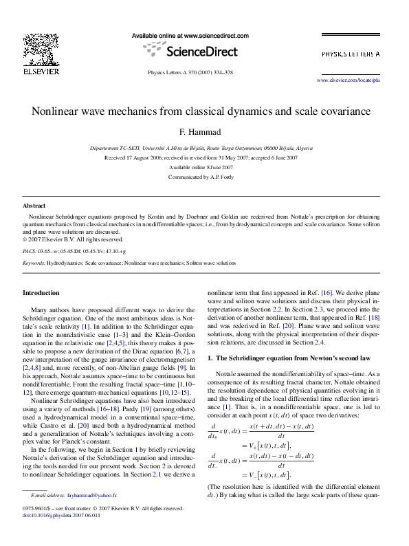 (PDF) Nonlinear wave mechanics from classical dynamics and scale covariance