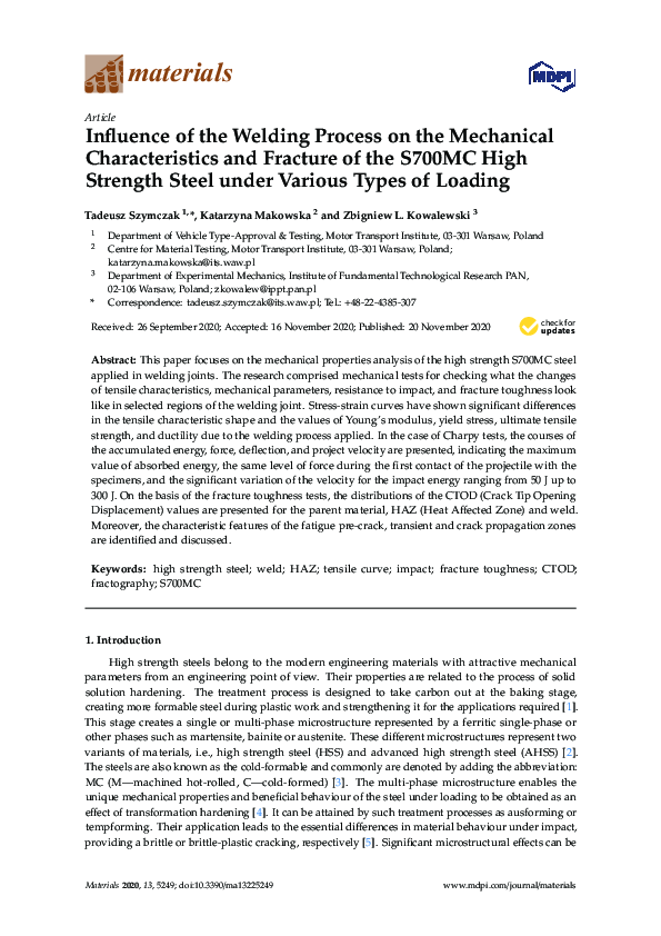 (PDF) Influence of the Welding Process on the Mechanical ...