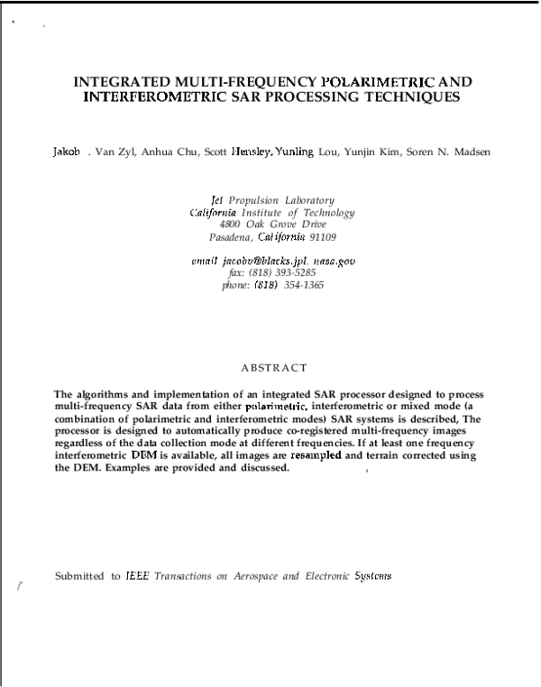 (PDF) Integrated Multi-Frequency Polarimetric and Interferometric Sar Processing Techniques ...