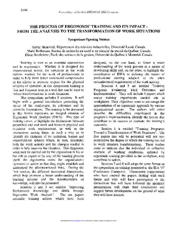 (PDF) The Process of Ergonomic Training and its Impact: From the ...