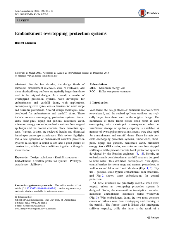 (PDF) Embankment overtopping protection systems