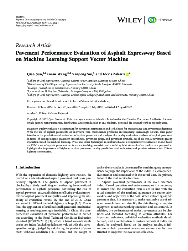 (PDF) Pavement Performance Evaluation of Asphalt Expressway Based on Machine Learning Support ...
