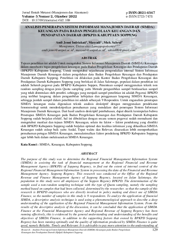 (PDF) Analisis Penerapan Sistem Informasi Manajemen Daerah (SIMDA ...
