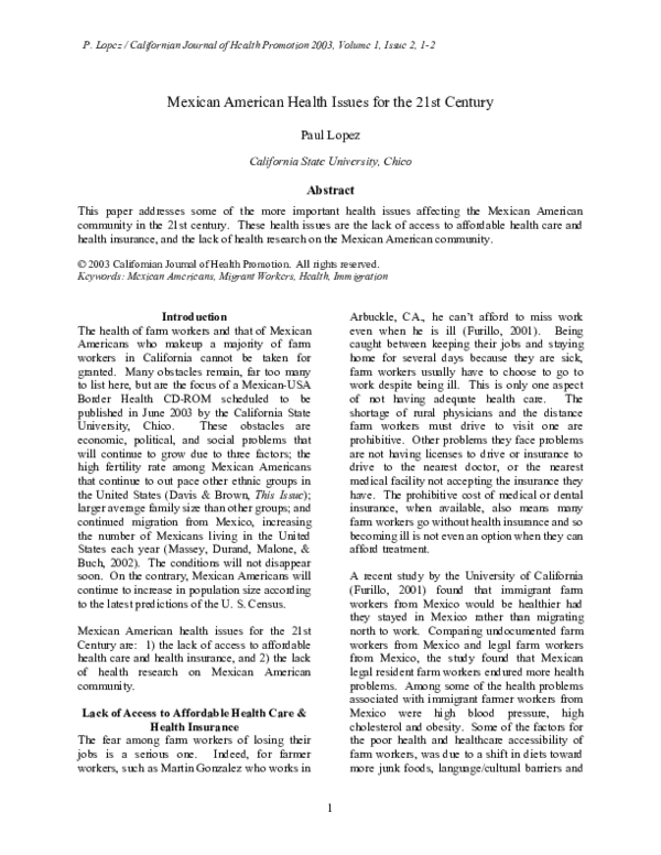 (PDF) Mexican American Health Issues for the 21st Century