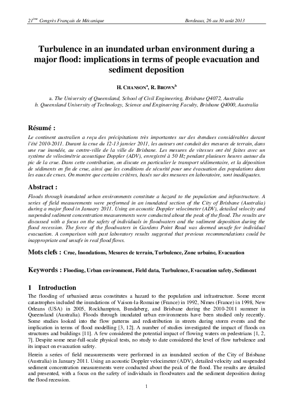 (PDF) Turbulence in an inundated urban environment during a major flood ...