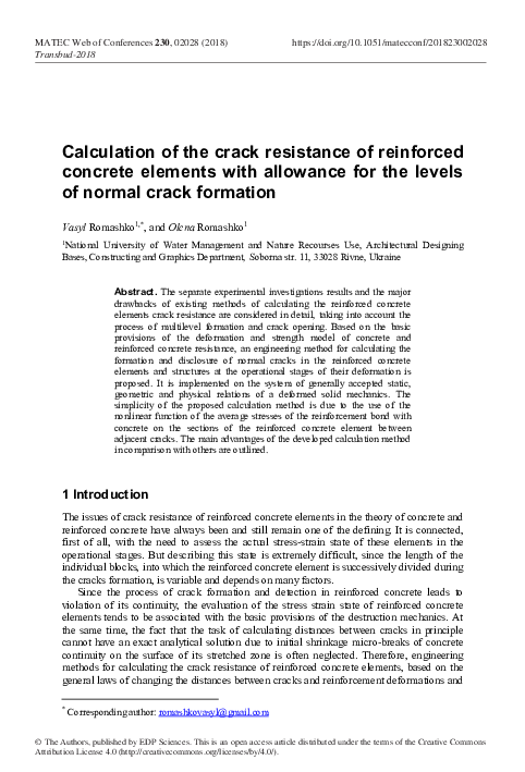 (PDF) Calculation of the crack resistance of reinforced concrete ...