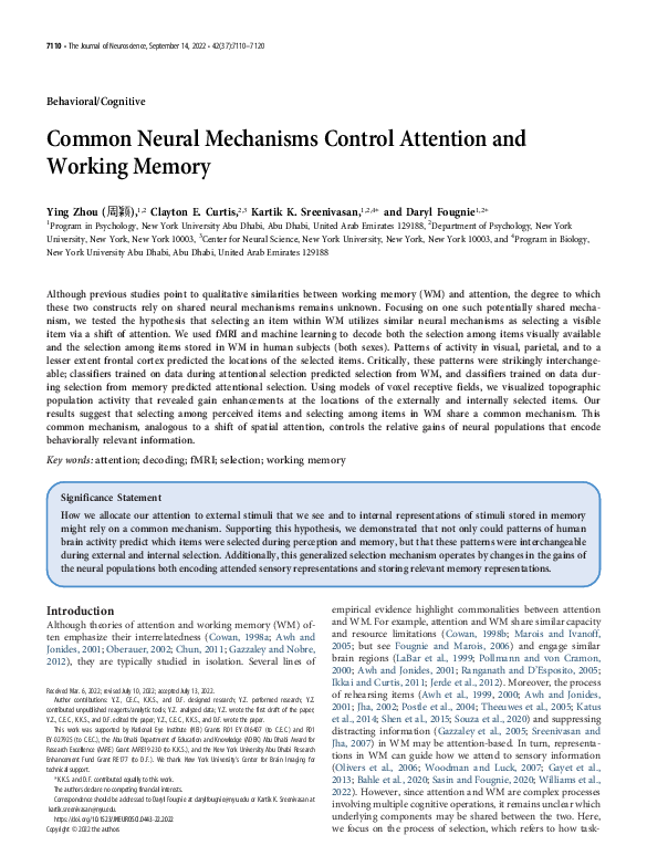 (PDF) Common Neural Mechanisms Control Attention and Working Memory